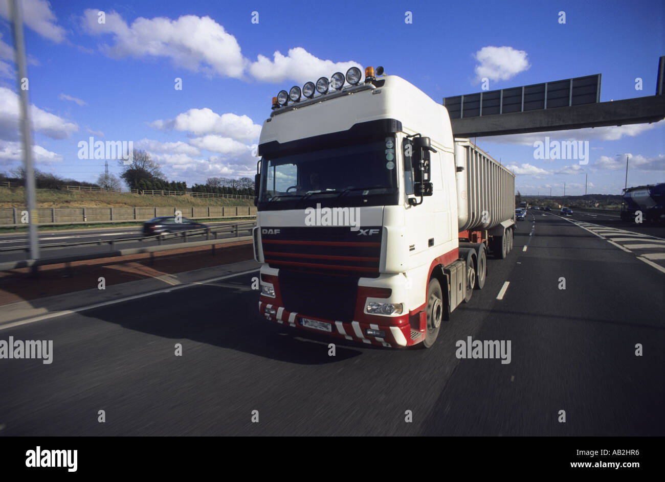 lorry carrying load travelling on A1/M1 motorway leeds yorkshire uk ...