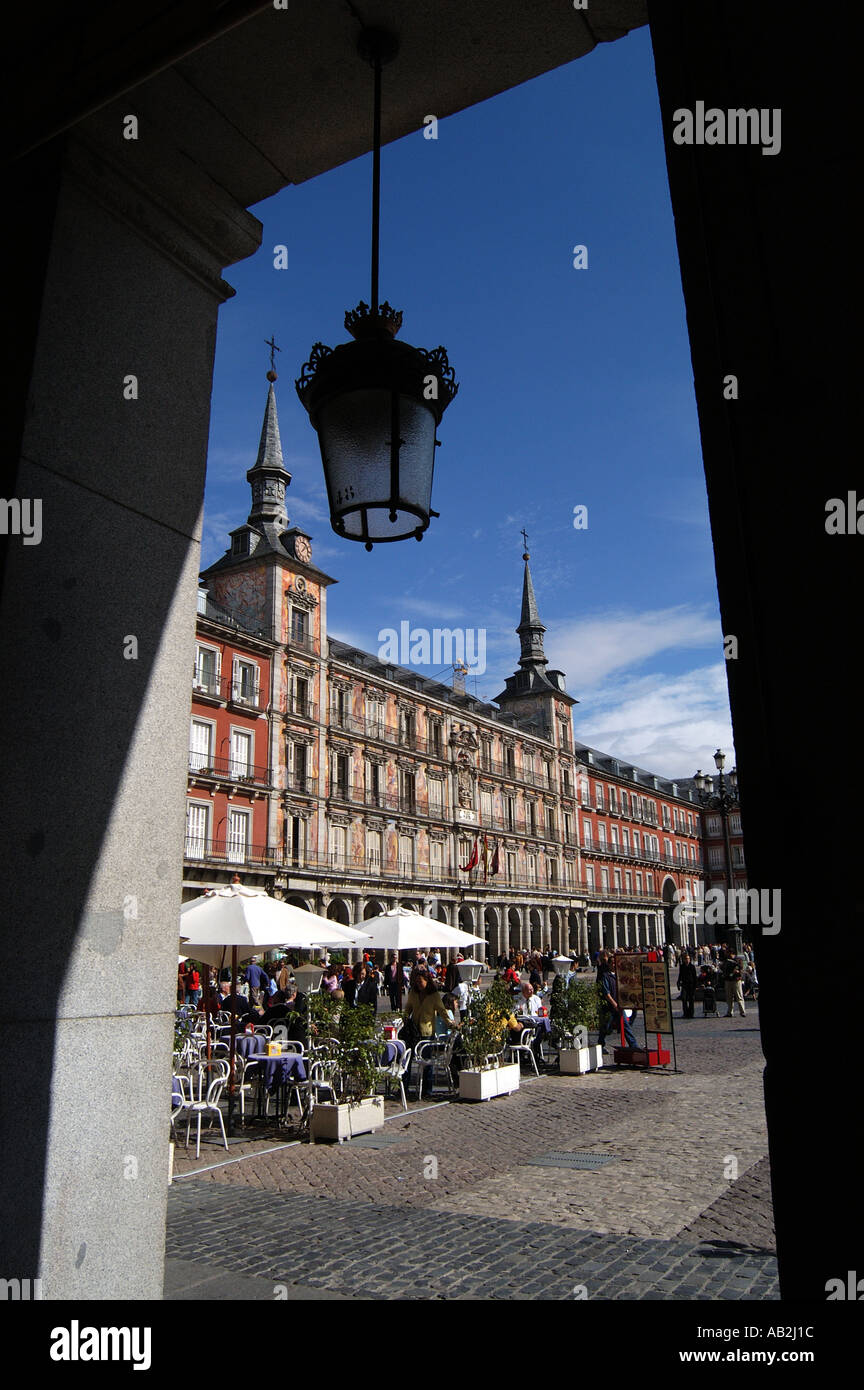 View through archway in Plaza Mayor Madrid Spain Stock Photo - Alamy