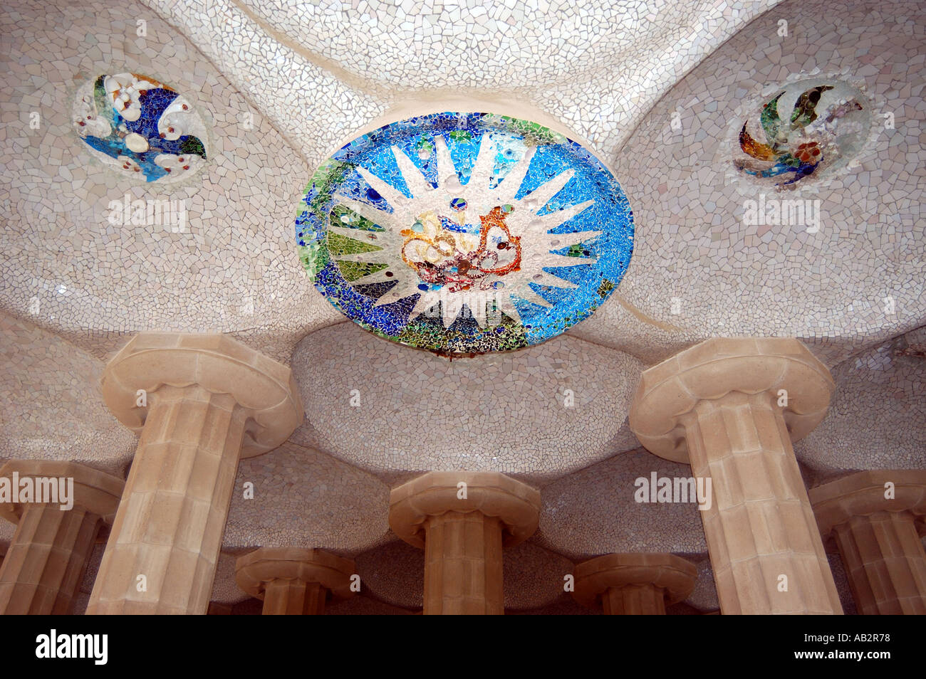 Ceiling of Sala Hipostila in Parc Guell Barcelona Spain Stock Photo - Alamy