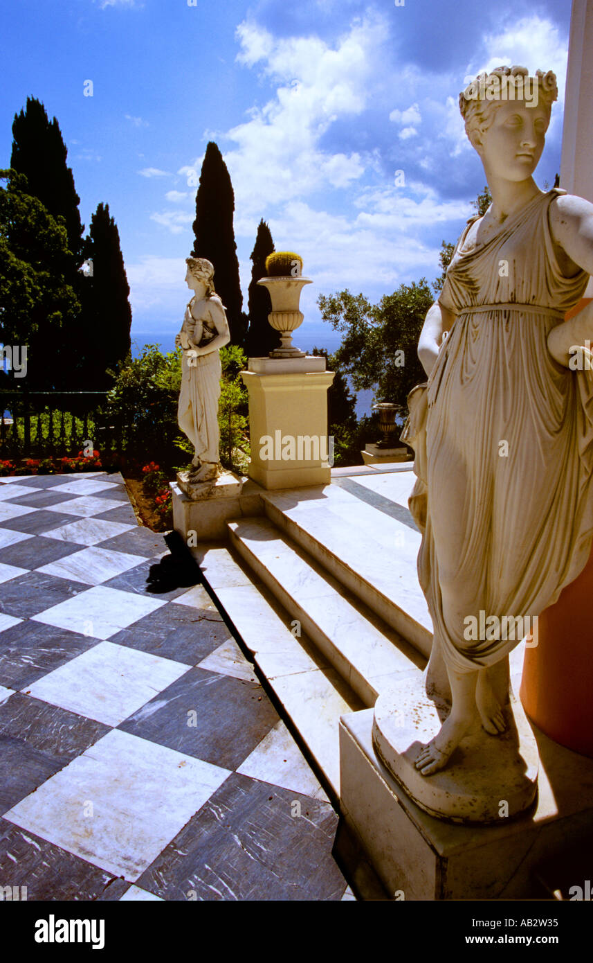 Statues at the Achilleon Palace Corfu, typical traditional greek ...