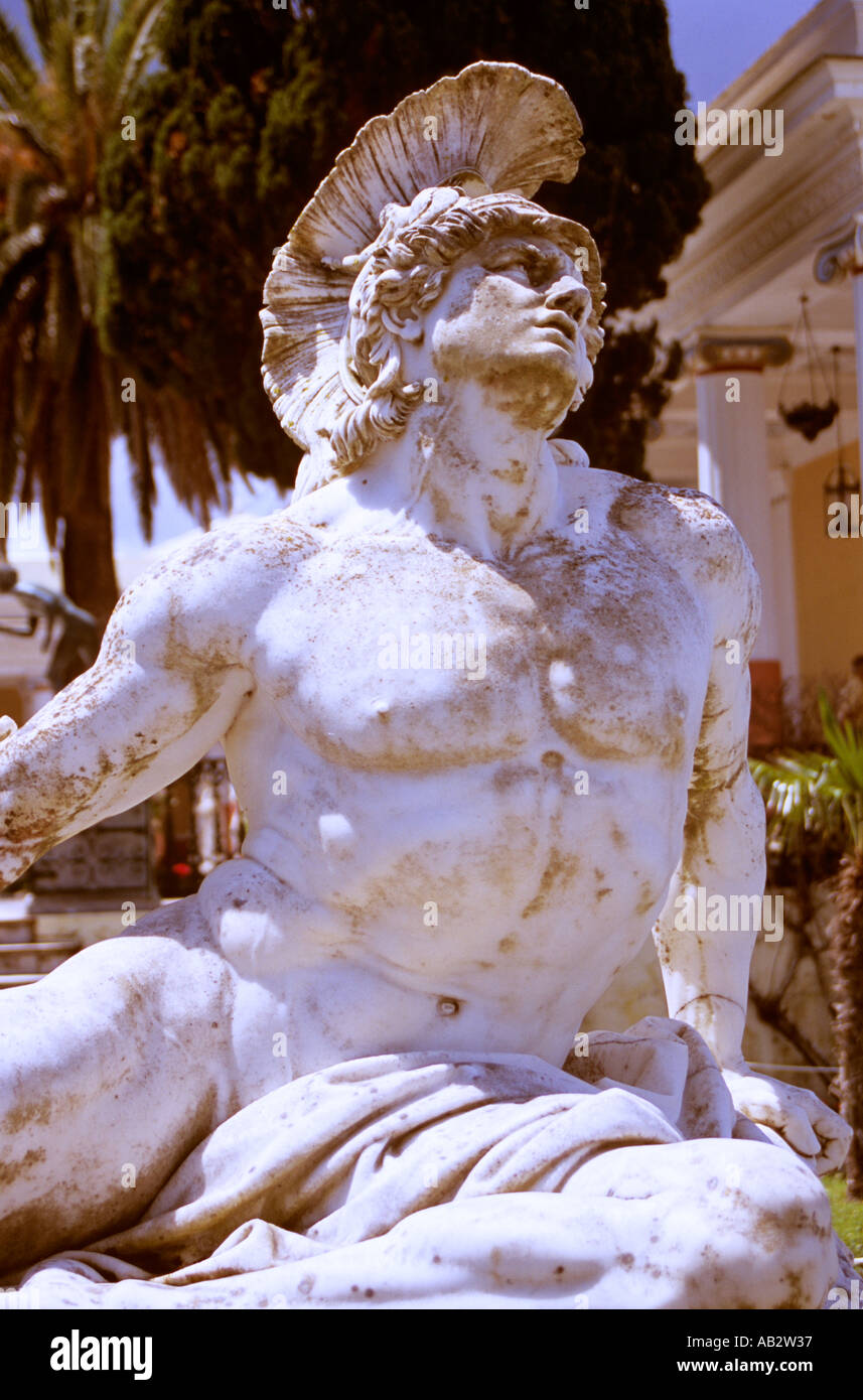 Statue of Achilles Achilleon Palace Corfu, typical traditional greek ...