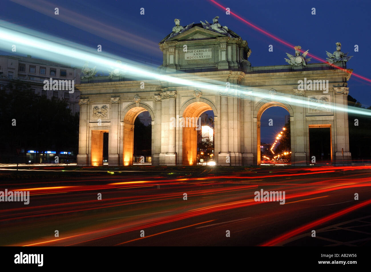Alcala Arch in Plaza de la Independencia at night Madrid Spain Stock ...