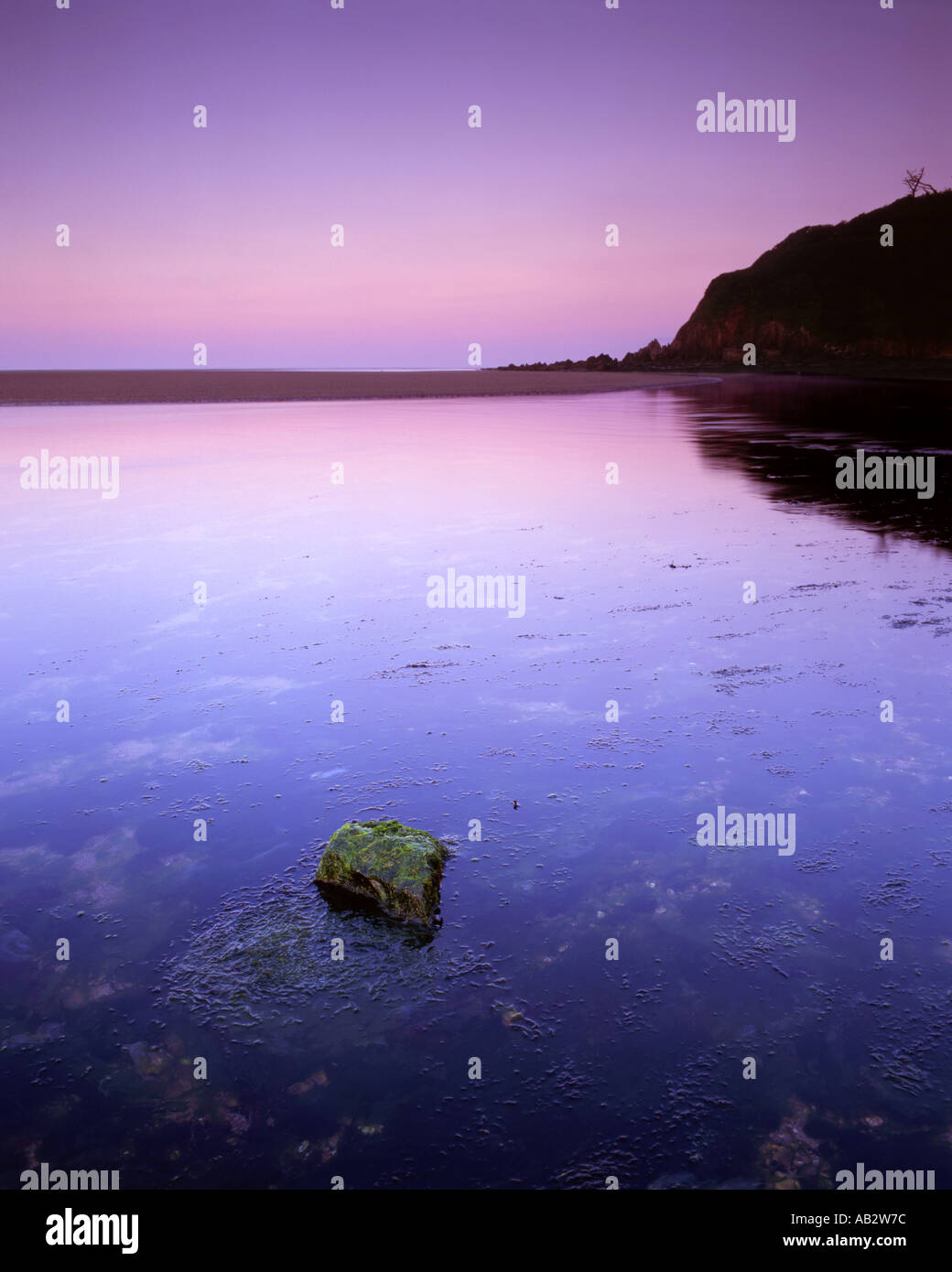 Mothecombe Beach South Devon at sunrise over Erme estuary with still ...