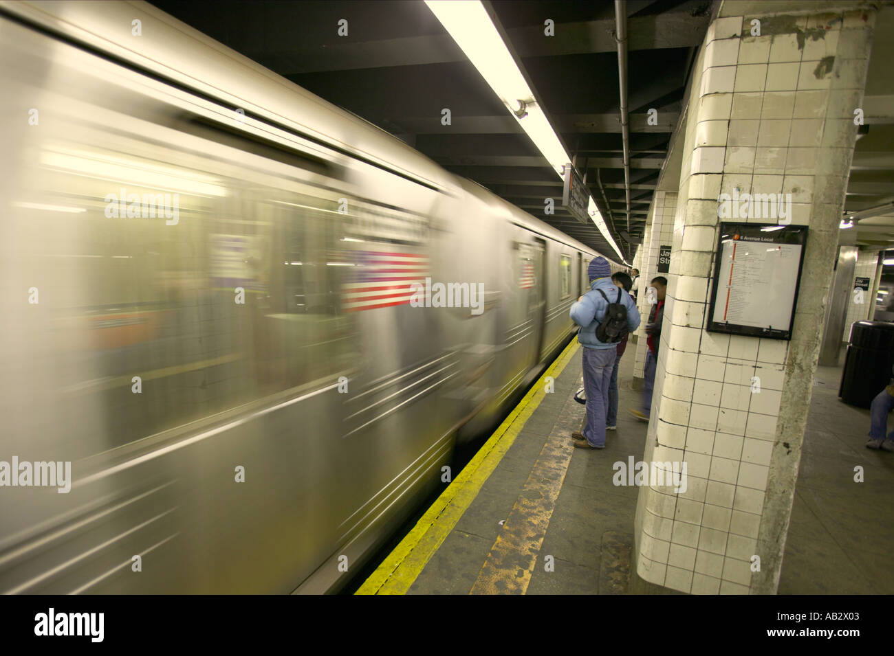 People waiting on a platform of a subway in New York USA Stock Photo ...