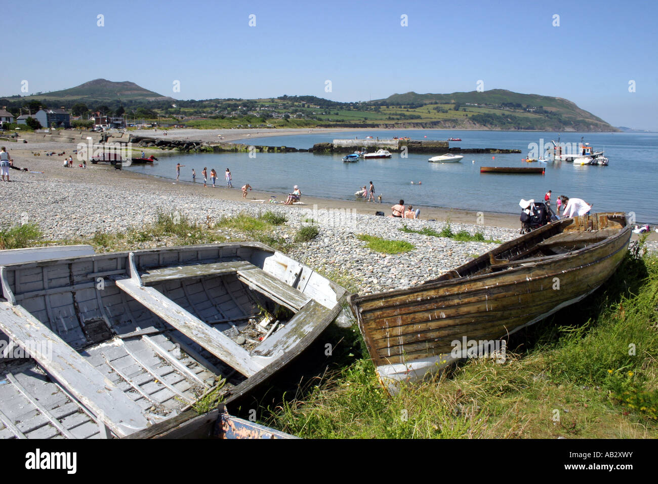 small rowing boats on the beach in Greystones harbour, County Wicklow ...