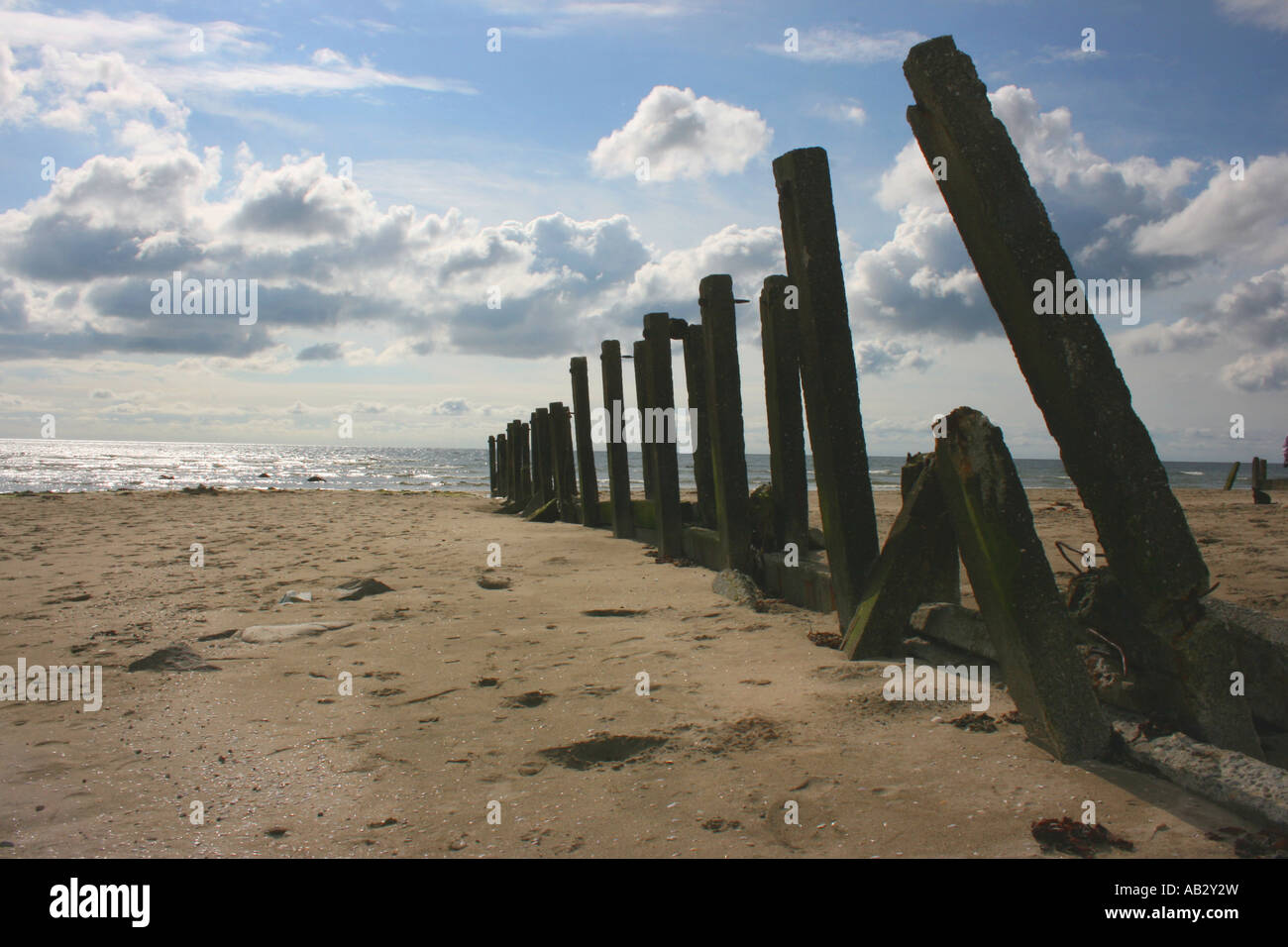 Groynes on the beach at Newcastle, County Down, Northern Ireland Stock ...