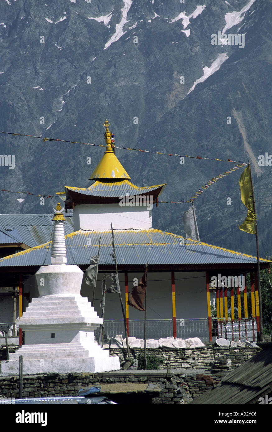 View to Buddhist temple with Chorten in Kalpa Himachal Pradesh India ...