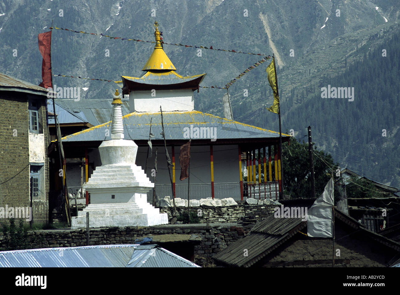 View to Buddhist temple with Chorten in Kalpa Himachal Pradesh India ...