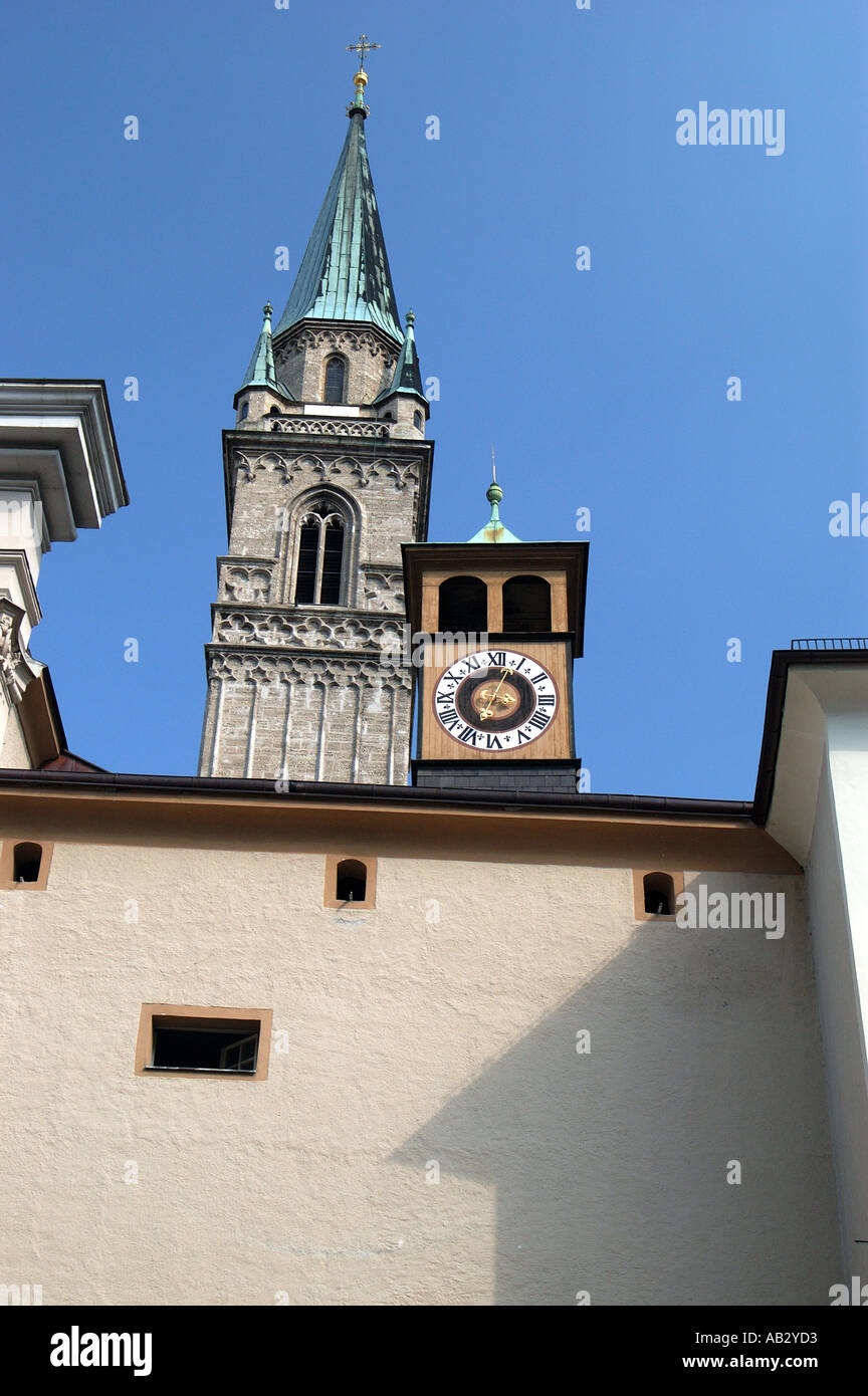 Church tower and clock Salzburg Austria Stock Photo - Alamy