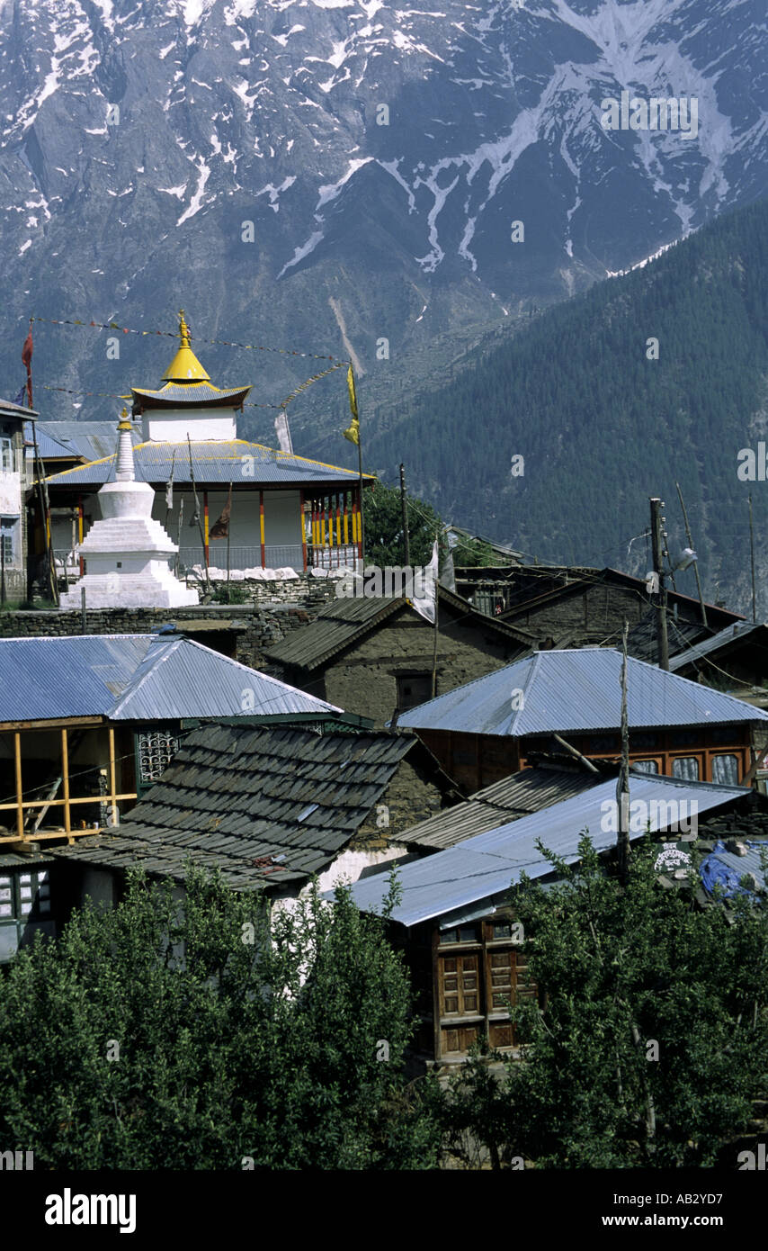 View to Buddhist temple with Chorten in Kalpa Himachal Pradesh India ...