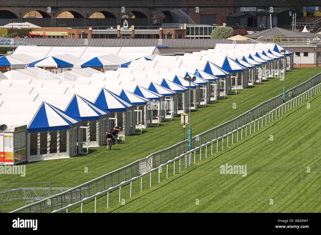 Blue and white hospitality tents at Chester Racecourse Stock Photo - Alamy