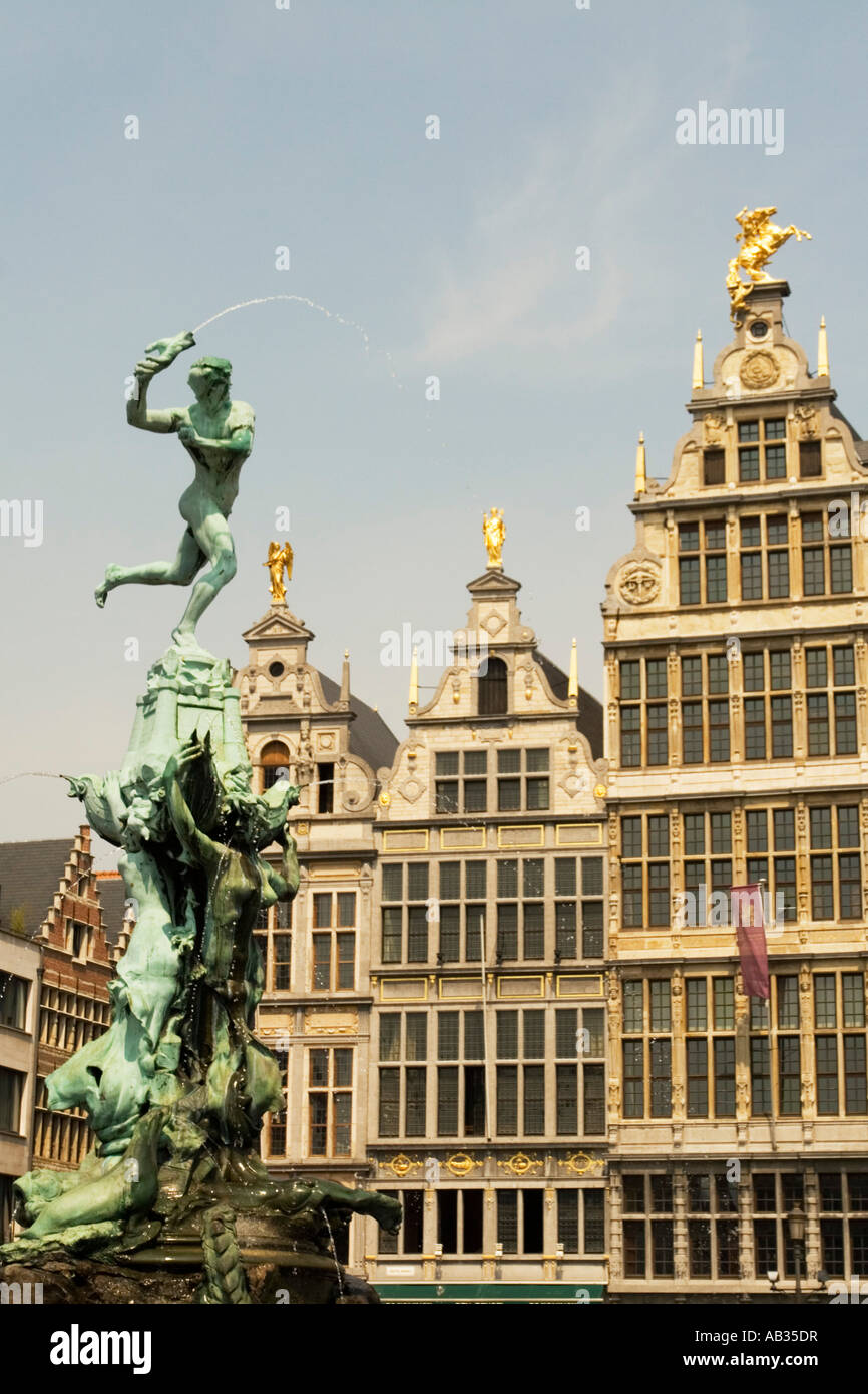 Fountain depicting Brabo throwing the severed hand of the giant ...