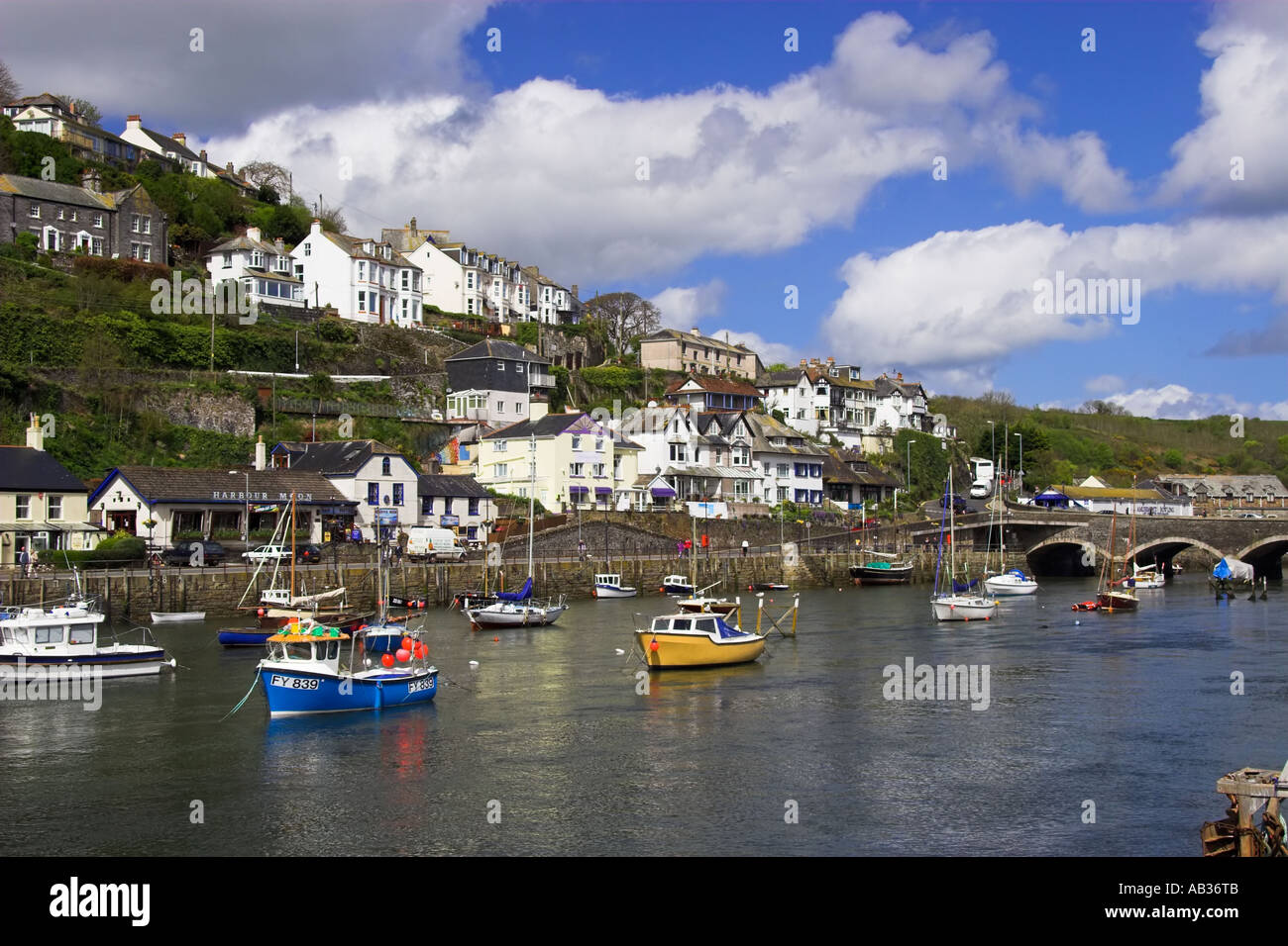 Hillside houses overlooking the Looe River Looe Cornwall England Stock ...