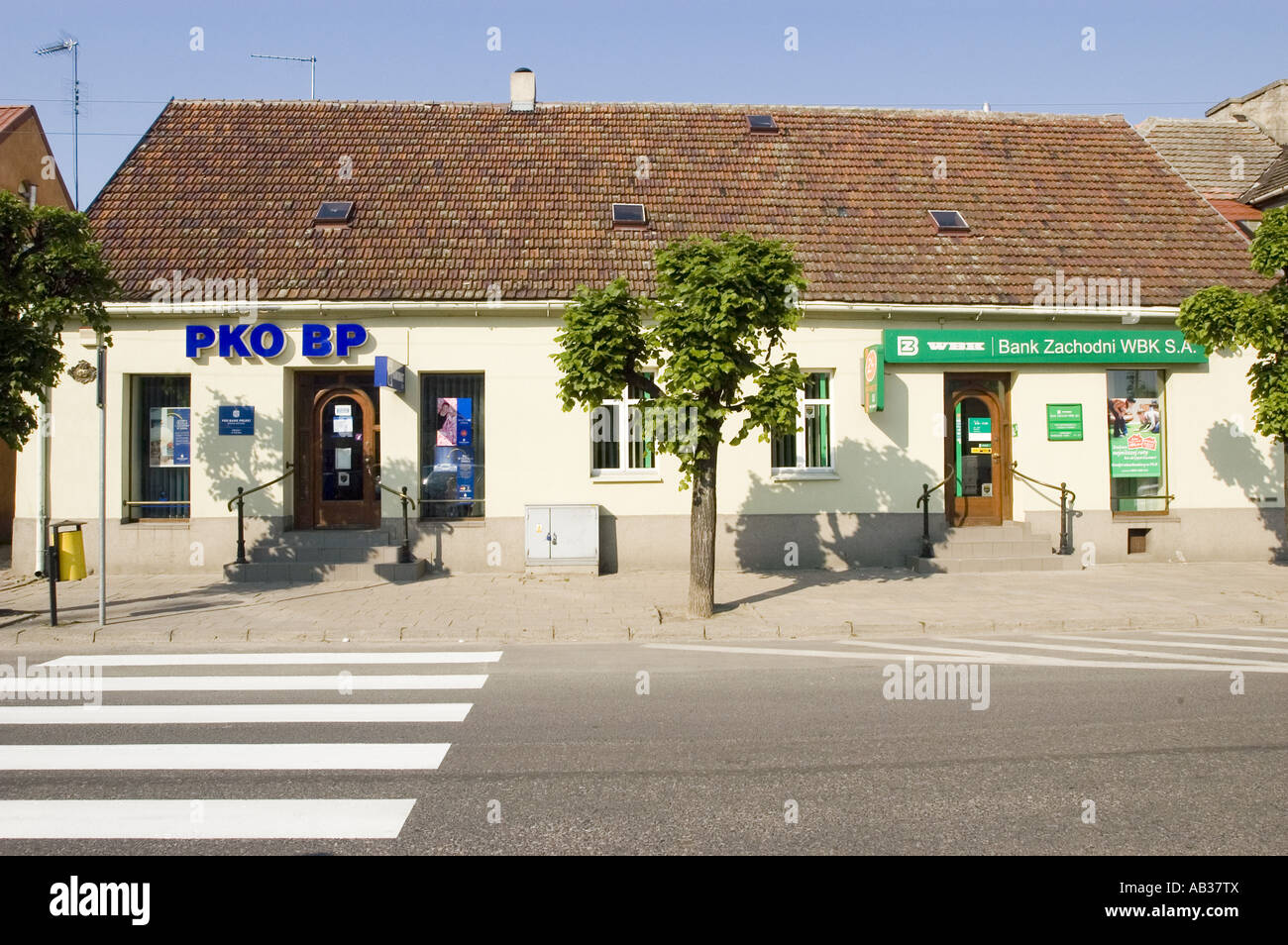 Small branches of Bank Zachodni WBK, BZ WBK and PKO BP Polish bank in ...