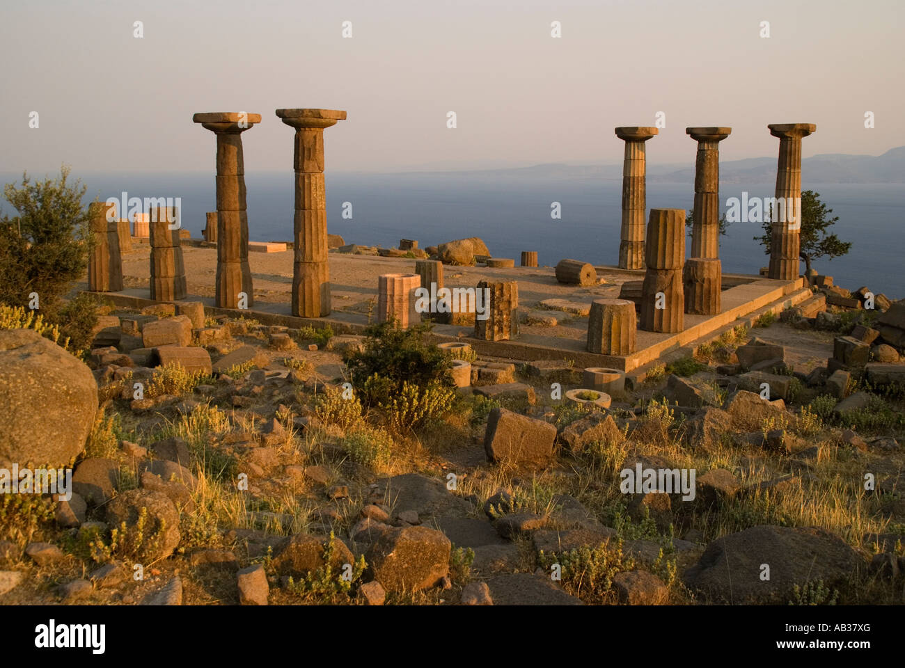 Ruins of the Greek Temple of Athena at Assos, Turkey, overlooking ...