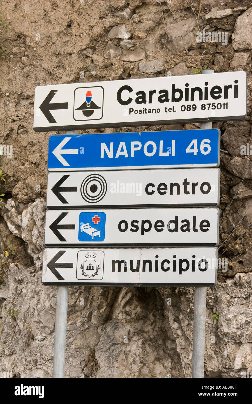 Roadside direction signs Positano Italy Stock Photo - Alamy