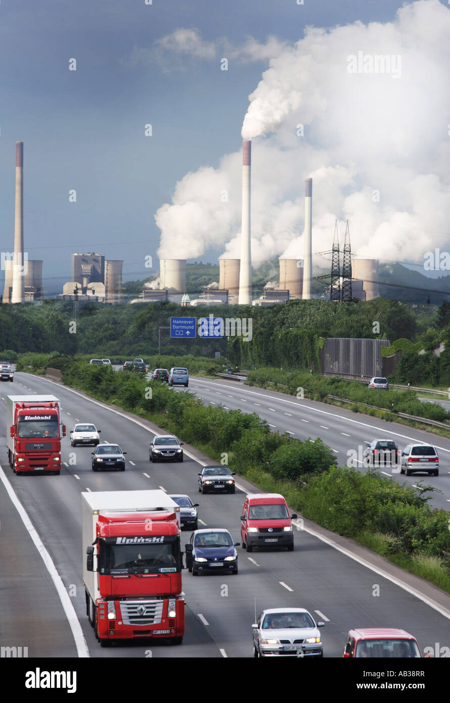 DEU, Germany : Autobahn,m motorway A2 in Bottrop. Hard coal power ...