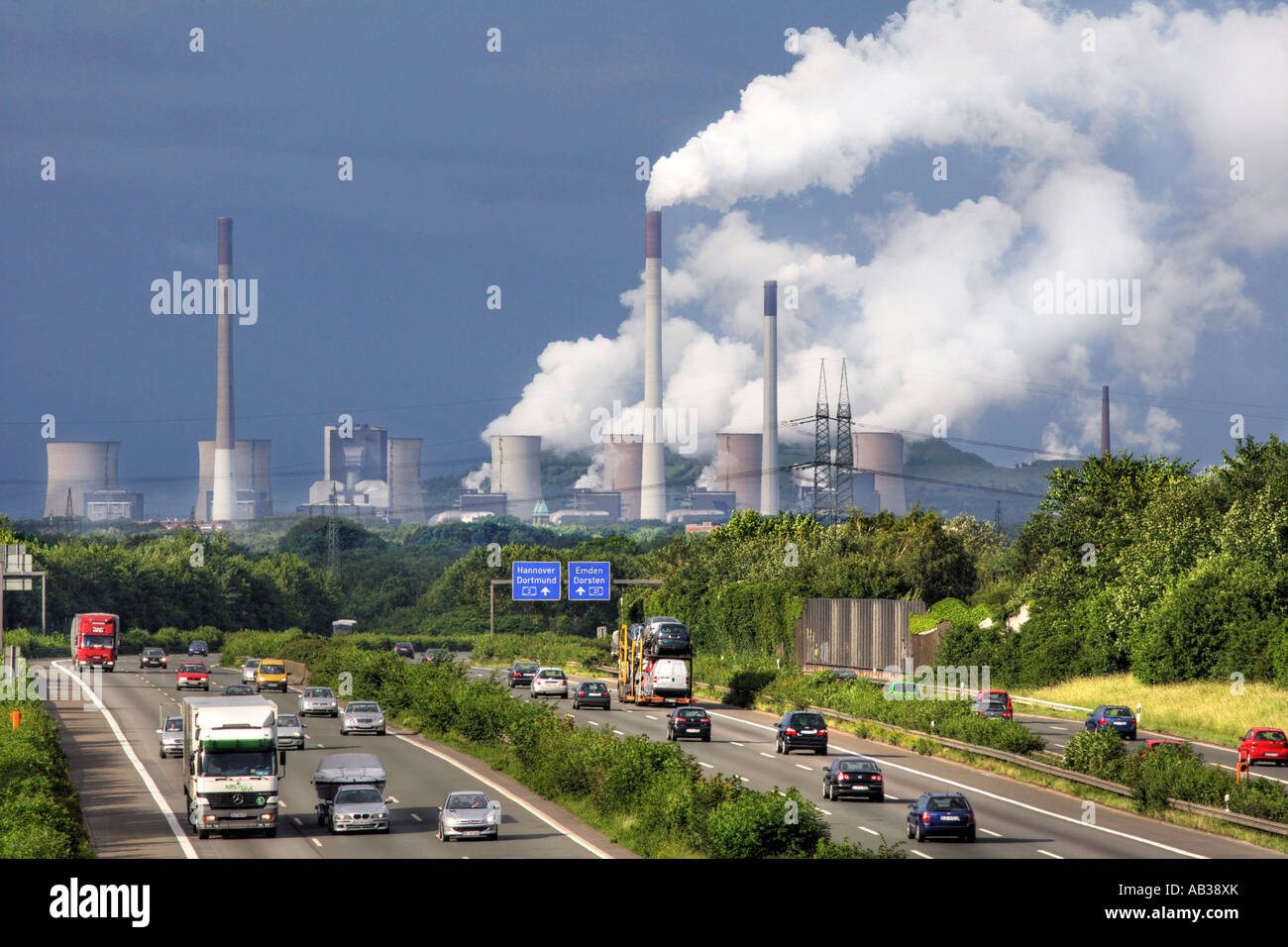 DEU, Germany : Autobahn,m motorway A2 in Bottrop. Hard coal power ...