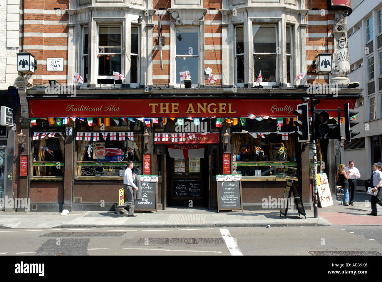 The Angel pub with World Cup 2006 bunting City Road in the City of ...