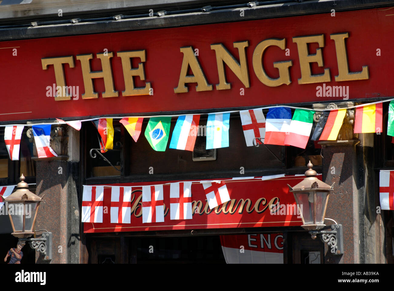 The Angel pub with World Cup 2006 bunting City Road in the City of ...