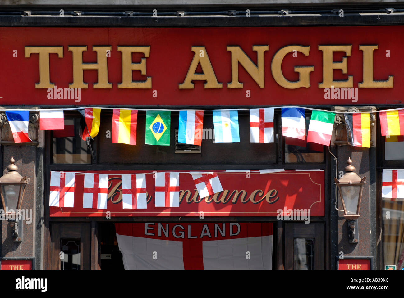 The Angel pub with World Cup 2006 bunting City Road in the City of ...