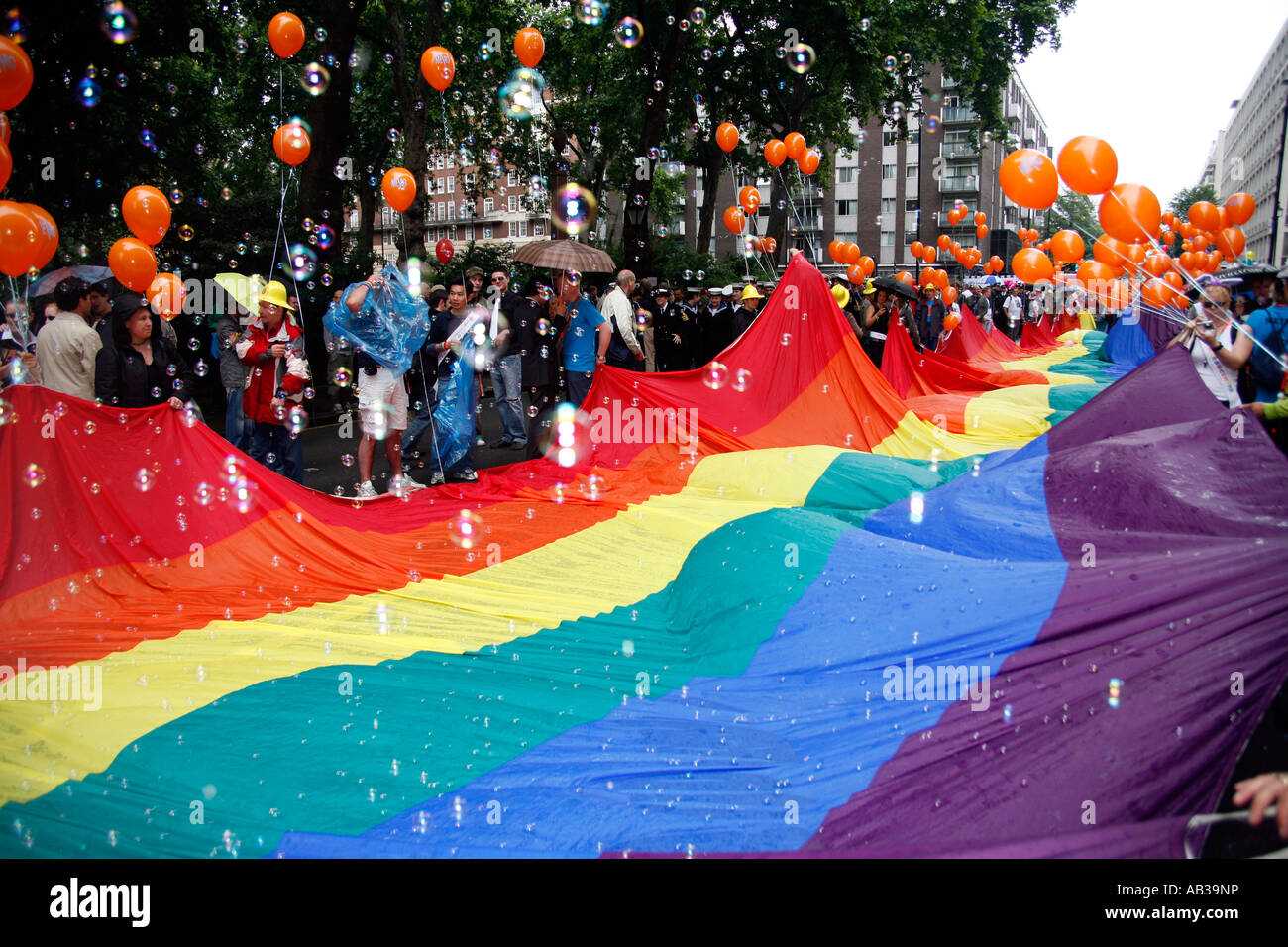 Rainbow Flag and bubbles at the 2007 London Gay Pride March Stock Photo ...