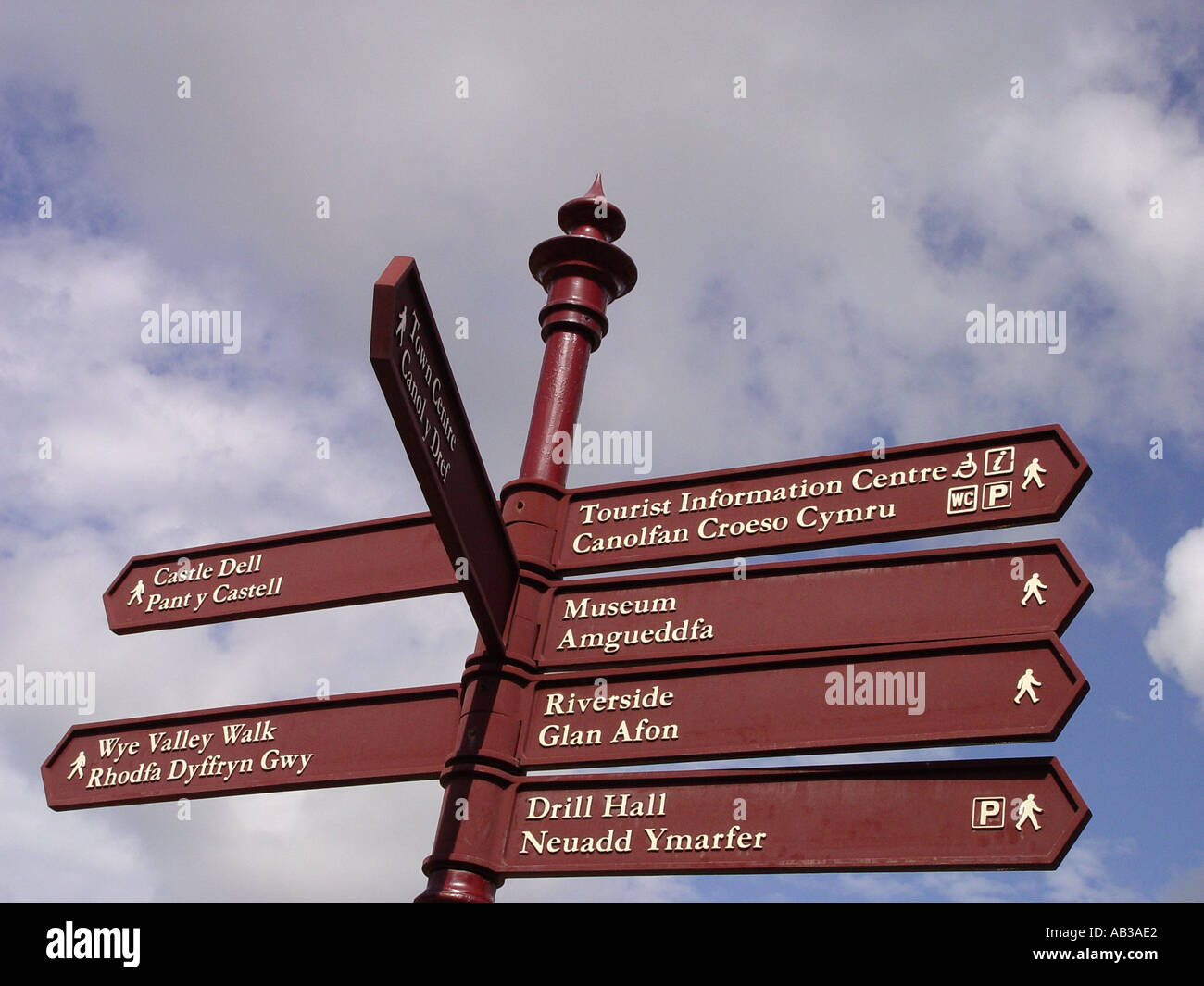 Tourist traffic information sign outside Chepstow Castle in the border ...