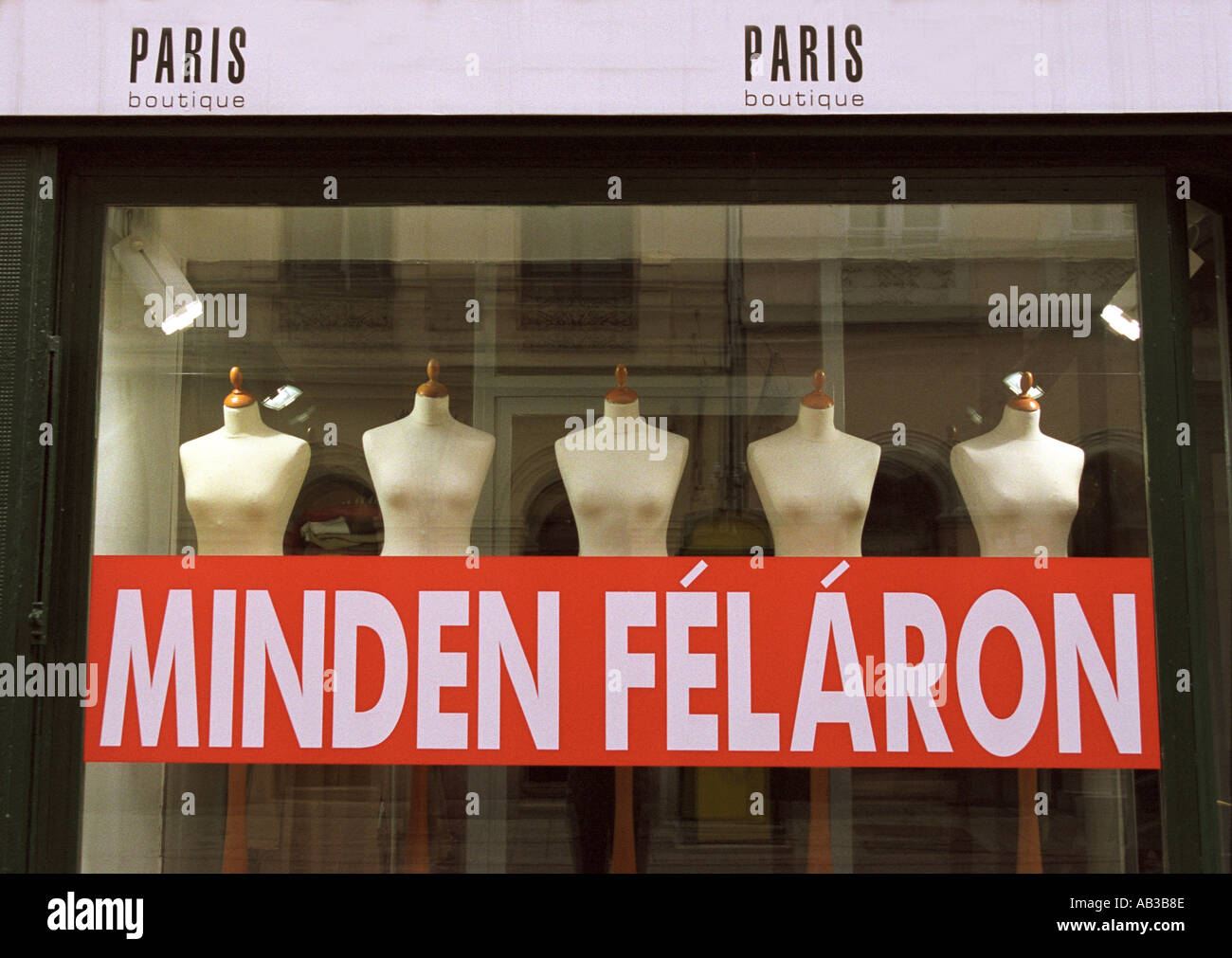 Half price sale at a shop in Budapest, Hungary Stock Photo - Alamy
