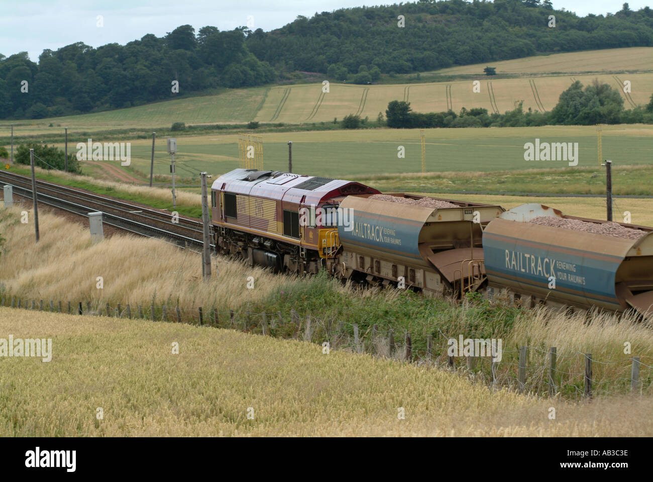 EWS Freight Engine Pulling Trucks of Ballast for Railtrack Near ...