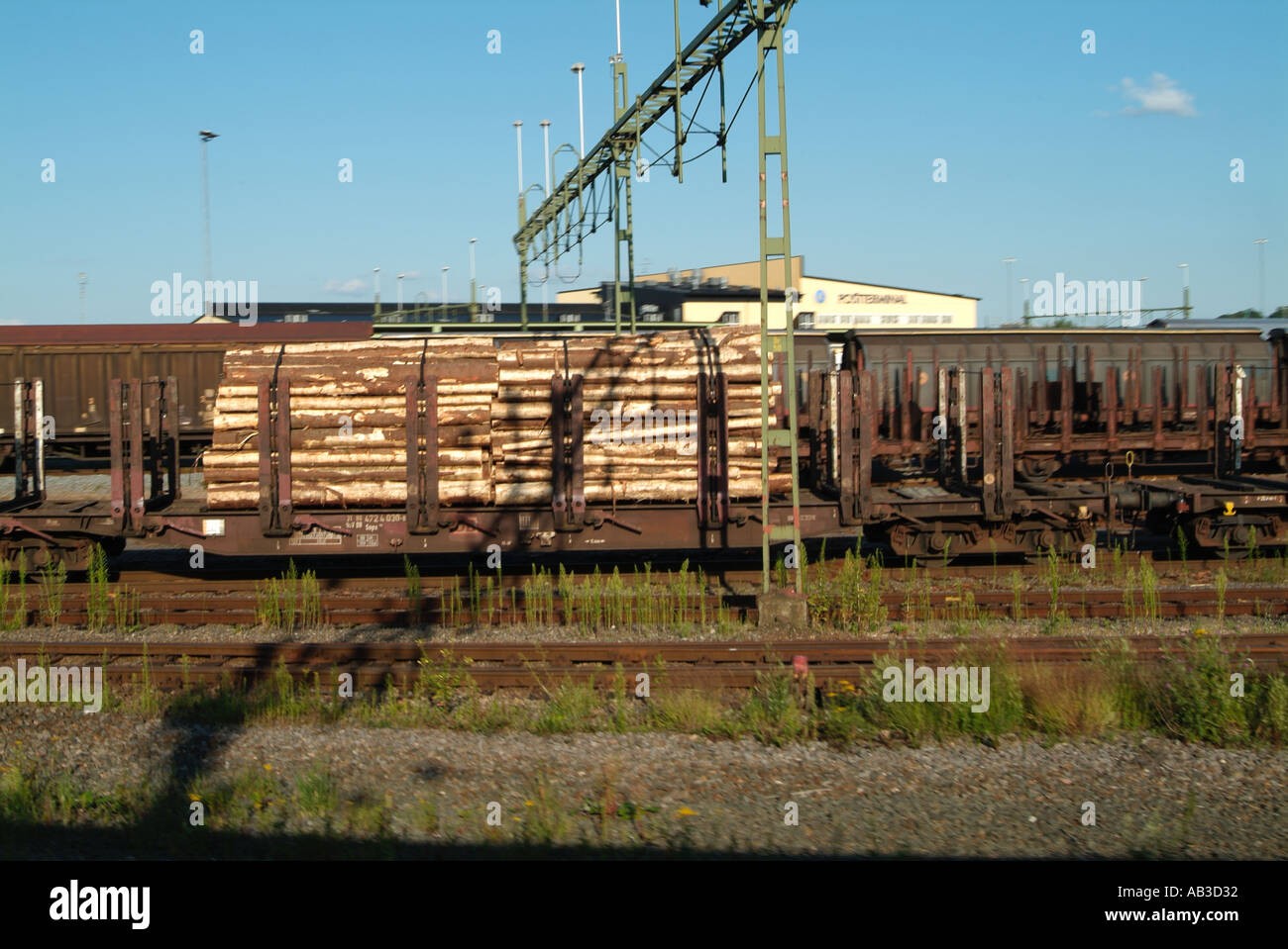 timber, lumber, being, transported, by rail, train, in sweden, logs ...