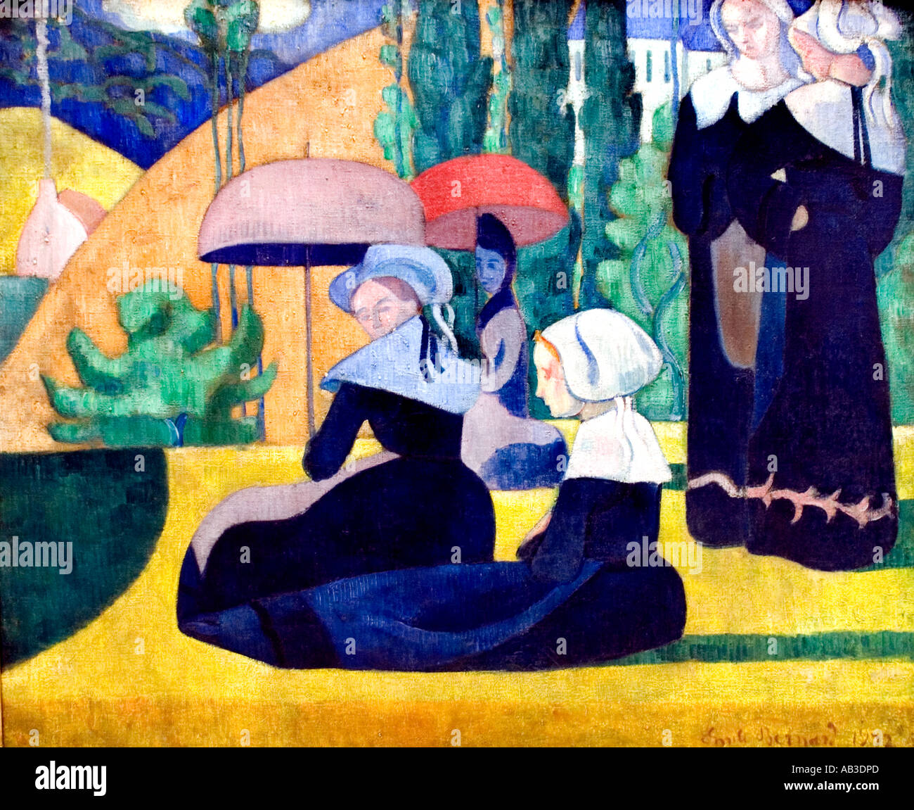 Emile bernard Breton Women with Parasols 1862 Stock Photo - Alamy