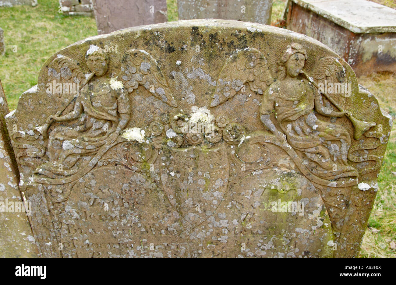 Interesting gravestone with carved angels Pen yr heol Chapel near ...