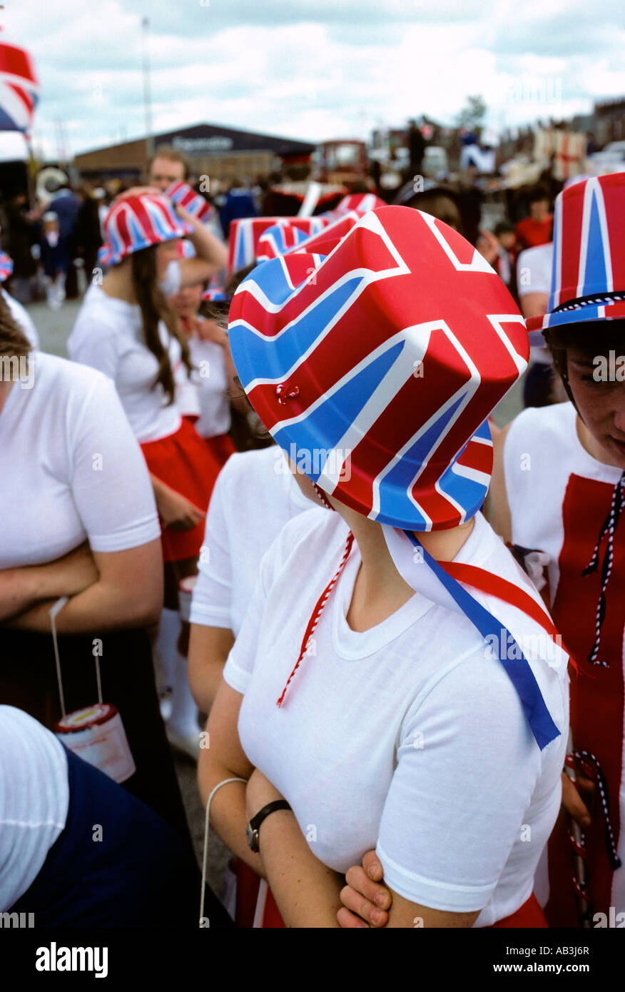 Girls with Union Jack Hats in a parade Stock Photo - Alamy