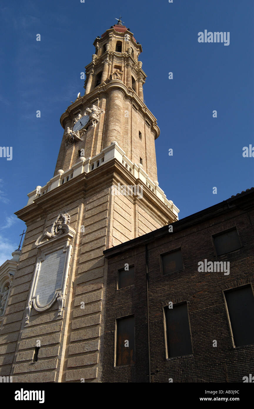 Baroque tower of La Seo San Salvador Cathedral Zaragoza Spain Stock ...