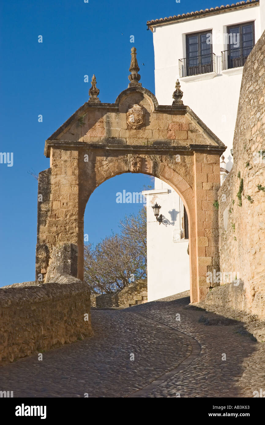 Ronda, Malaga Province, Andalusia, southern Spain. Arch of Phillip V ...