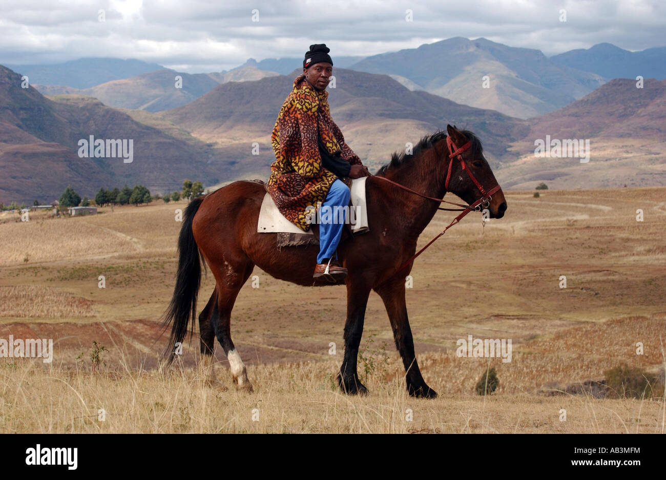 Man on horseback in the mountainous kingdom of Lesotho Stock Photo - Alamy