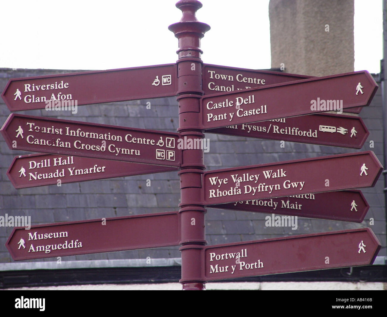 Tourist traffic information sign in the border town of Chepstow ...