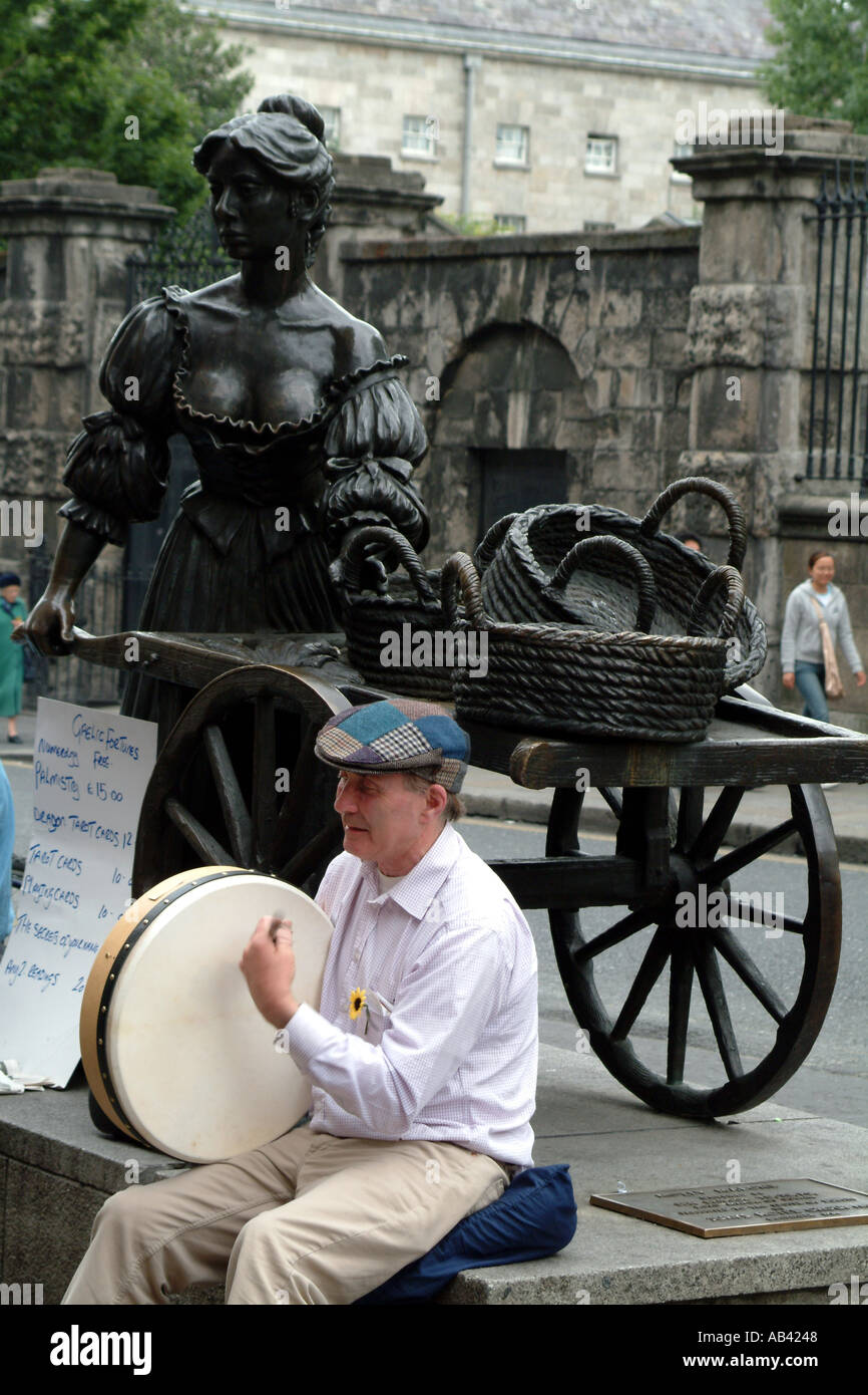 Busker plays beneath Molly Malones statue in Dublin Ireland Stock Photo ...