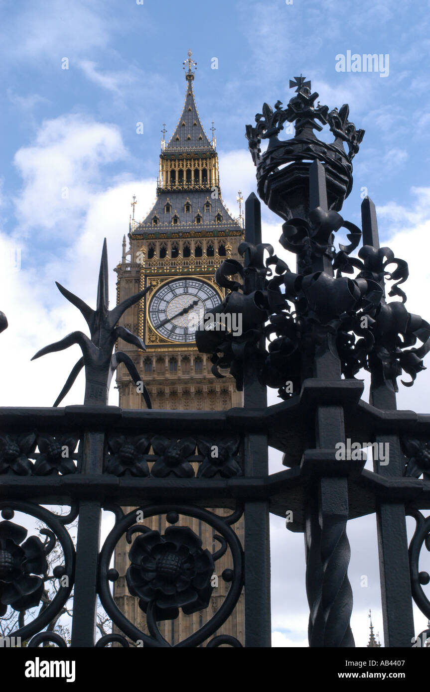 clock tower and fence railings Stock Photo - Alamy