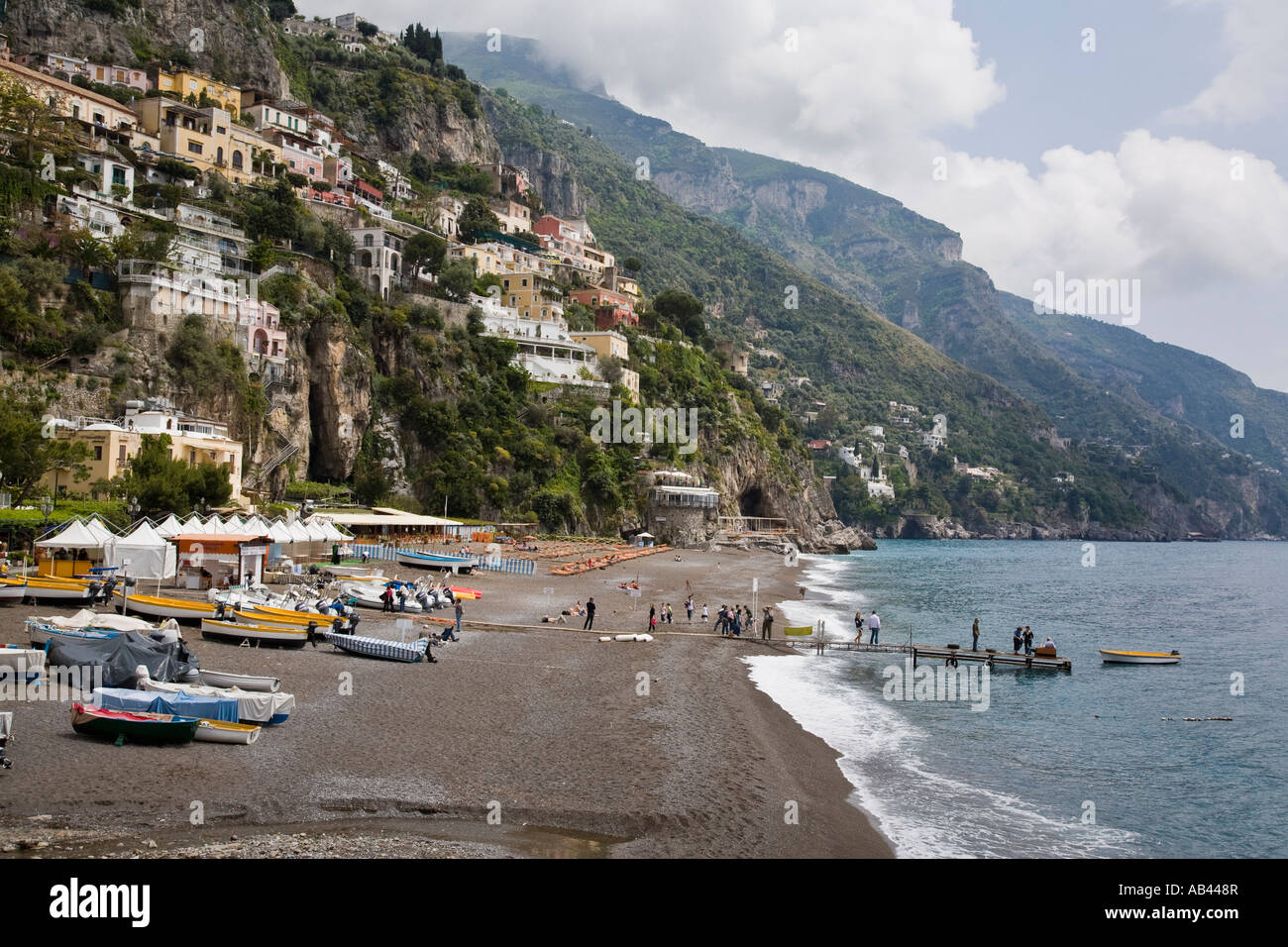 Boats beached on sand Positano Italy Stock Photo - Alamy