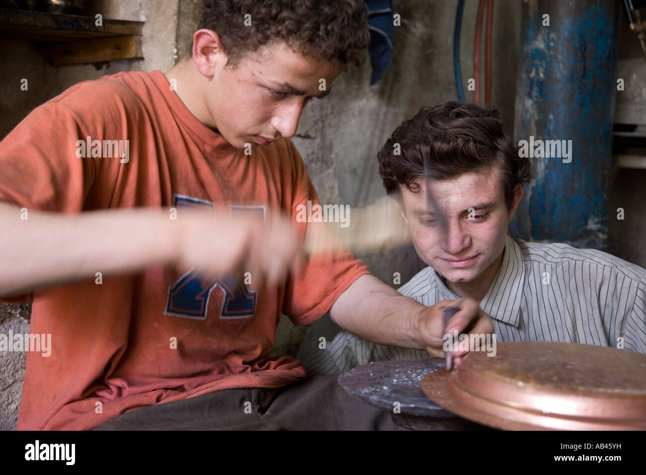 One of the many metal workshops in the Armenian Quarter Aleppo Stock ...
