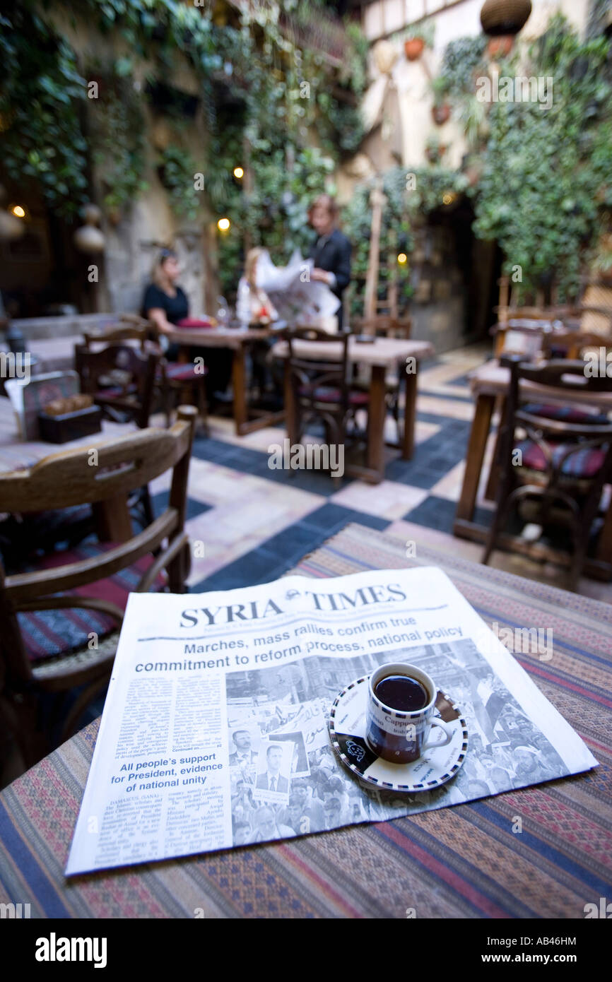 Drinking coffee in the laid back Cafe Anbar in Old Damascus Stock Photo ...