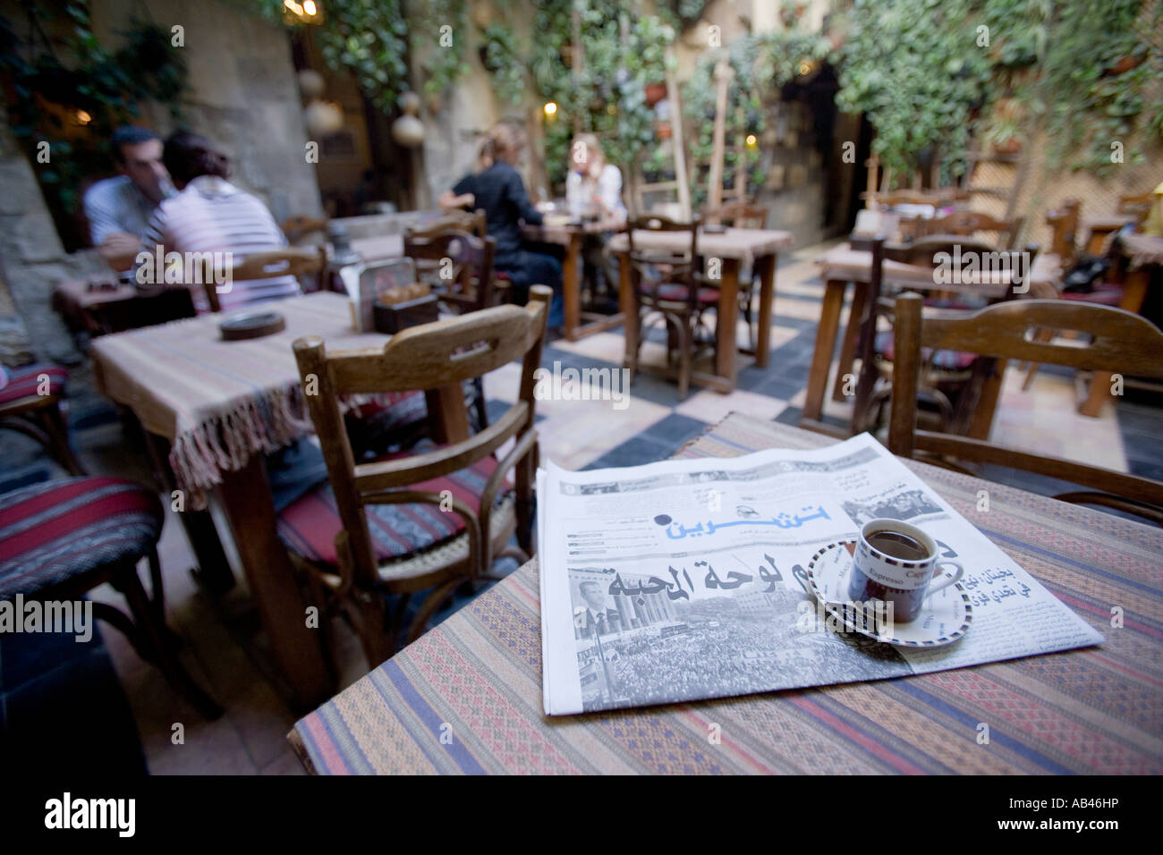 Drinking coffee in the laid back Cafe Anbar in Old Damascus Stock Photo ...