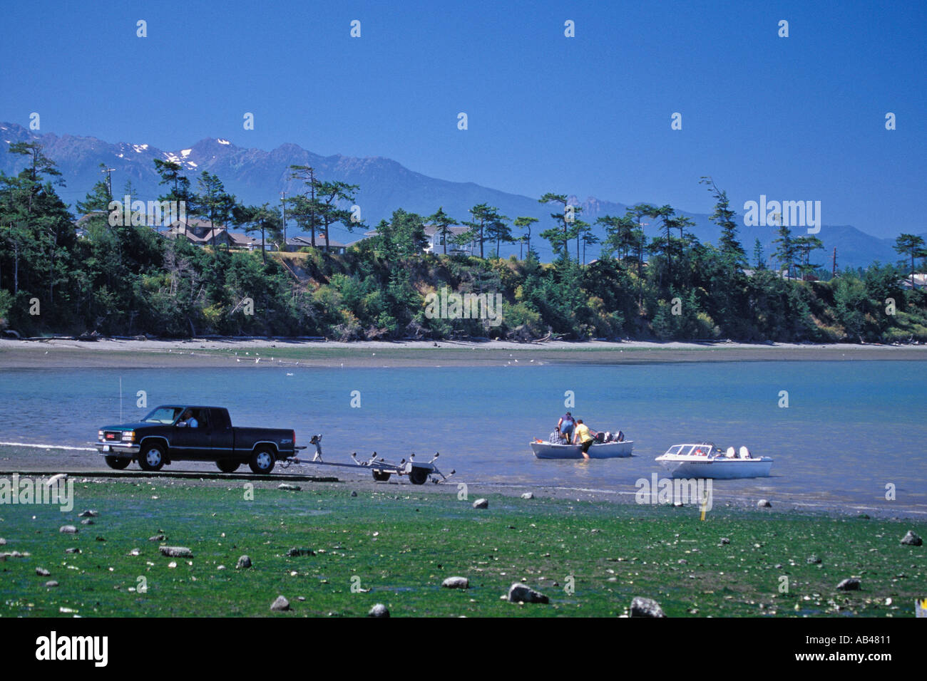 Boat launching off Dungeness Spit Sequim Washington Stock Photo - Alamy