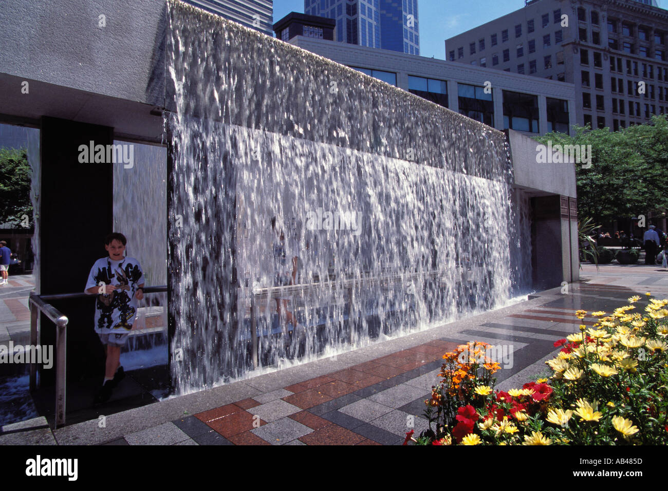 People Walk Through Waterfall Fountain Westlake Star Axis Seven Hills ...