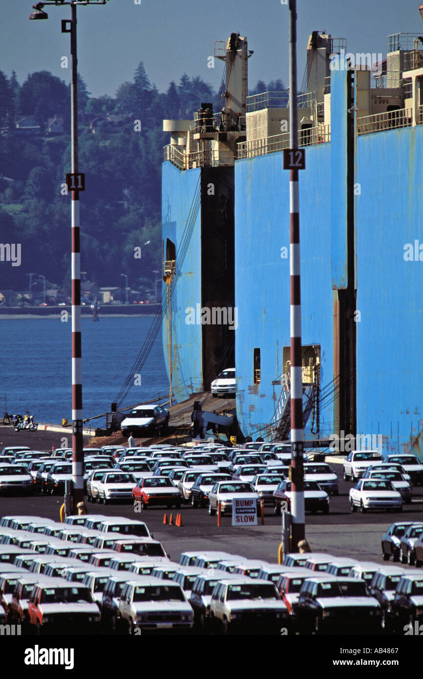 New Japanese Import Cars Being Unloaded From Auto Transport Ship Onto ...