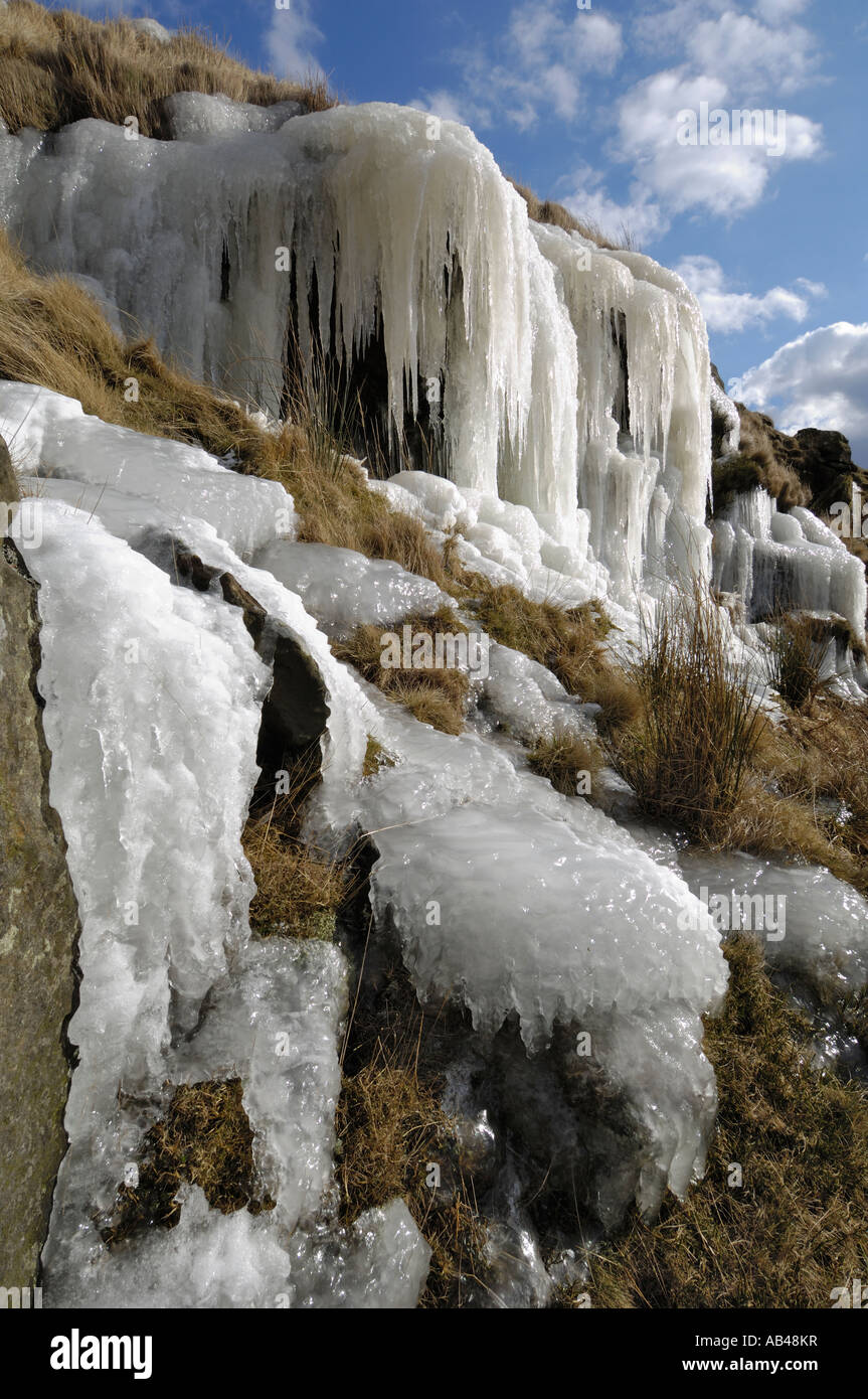 Frozen waterfall, Bilsdale in winter, North York Moors, North Yorkshire ...