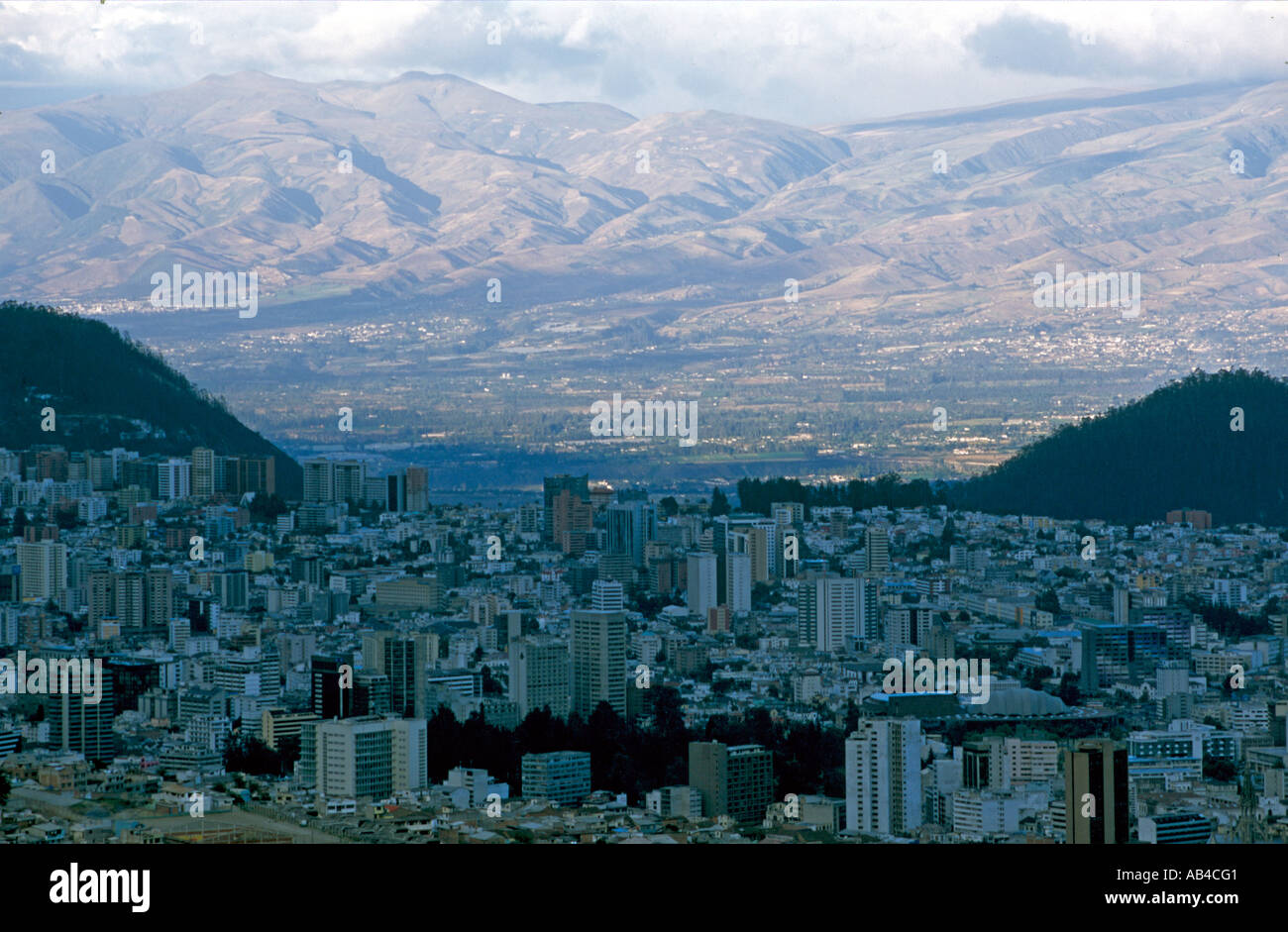 A compressed perspective cityscape view of Quito - the capital of ...