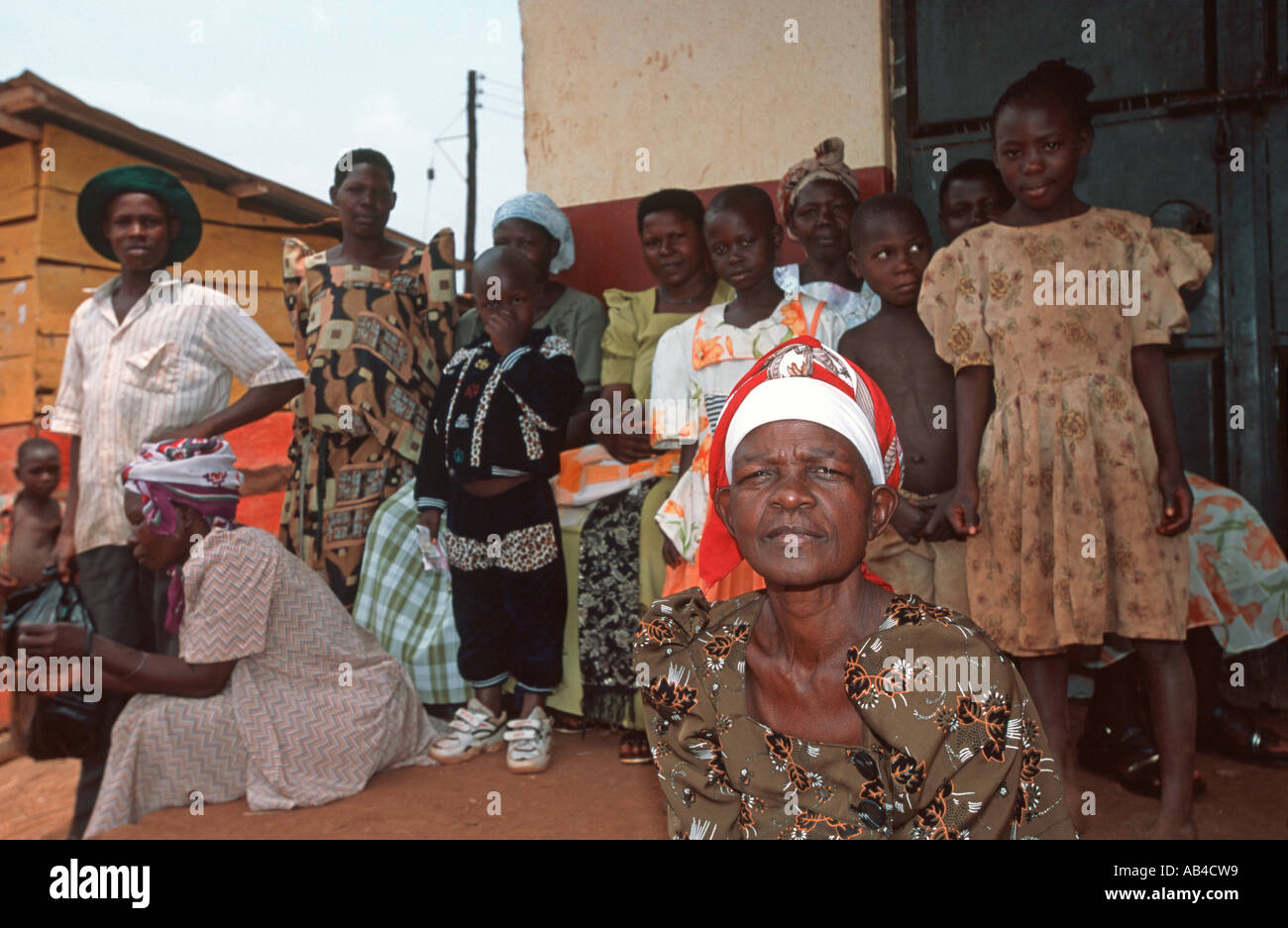 Local family outside their home in a local village near Jinja Stock ...
