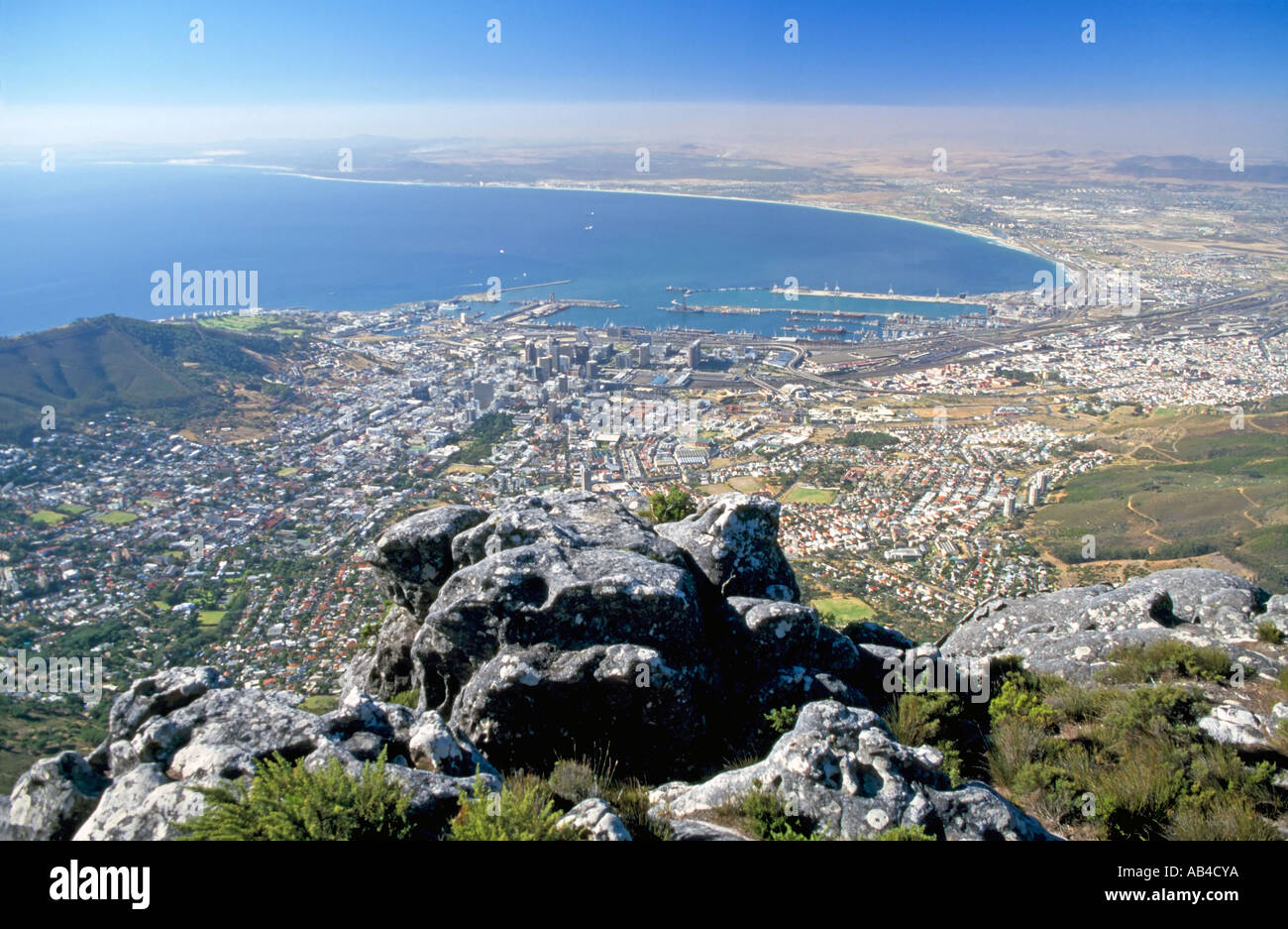 Wide angle view of Cape Town and Table Bay from the top of Table ...